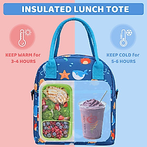 VASCHY Lunch Box Bag for Kids, Insulated Lightweight Lunch Tote for Children Boys and Girls School Daycare Kindergarten Ocean