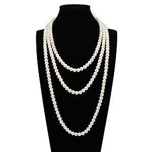 Cryshimmer Long Pearl Necklace for Women Multilayer Cream White Faux Pearl Beaded Strands Necklace