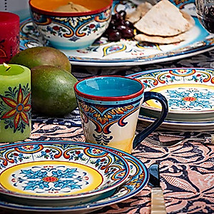 Euro Ceramica Zanzibar Collection Vibrant Coffee/Tea Mug Set, 4 Piece, Spanish Floral Design, Multicolor