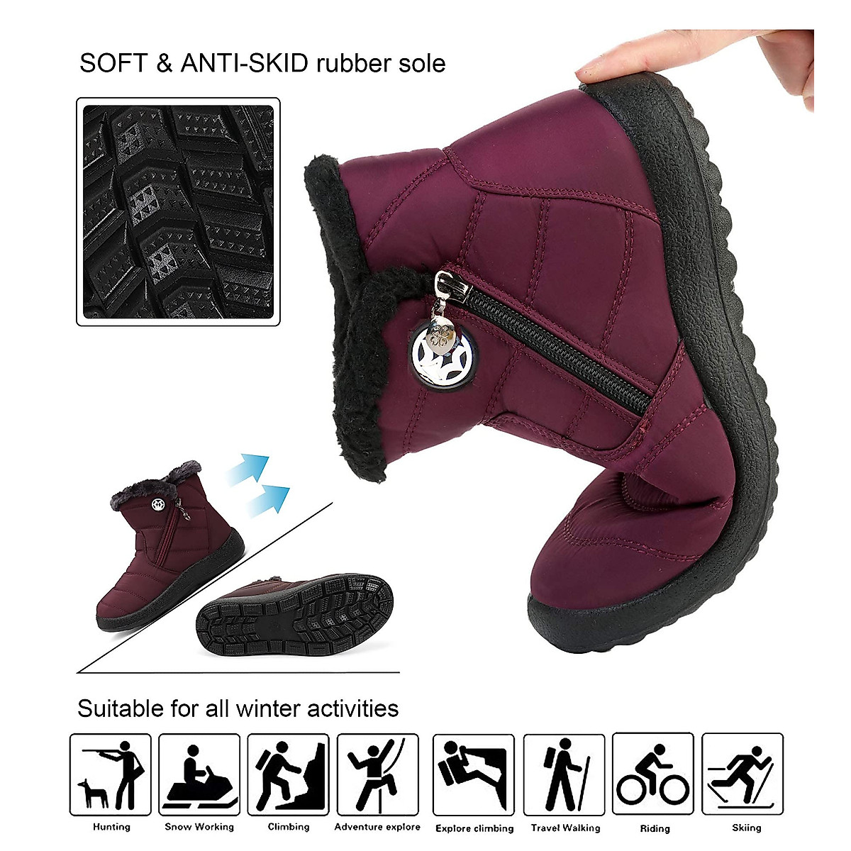 Hsyooes Womens Warm Fur Lined Winter Snow Boots Waterproof Ankle Boots Outdoor Booties Comfortable Shoes for Women,Black,11 M US=Label Size 43