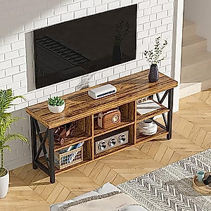GreenForest TV Stand for TV up to 65 inches Entertainment Center with 6 Storage Cabinet for Living Room, 55 inch Television Stands Console Table, Walnut