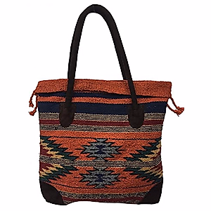 Monterrey Ladies Tote Purse Handwoven Southwestern Aztec Print Suede Handles A