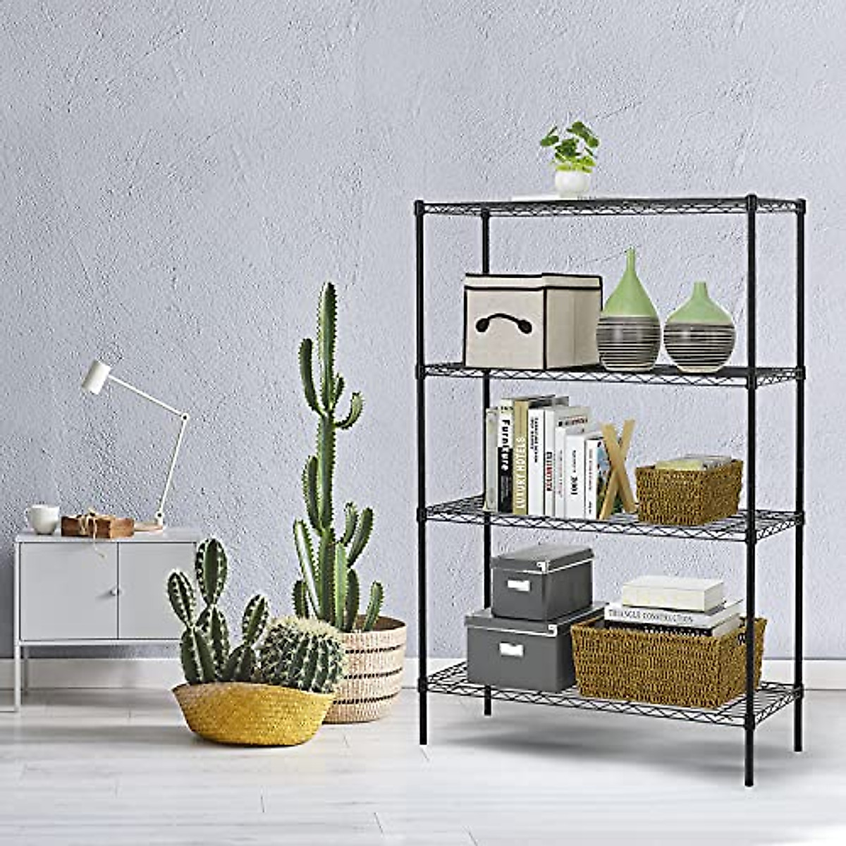 HCY Garage Shelving, 54x36x14 inch Metal Shelves 4 Tier Wire Shelving Unit Adjustable Heavy Duty Sturdy Steel Shelving Rack Shelf for Pantry Garage Kitchen (Black)