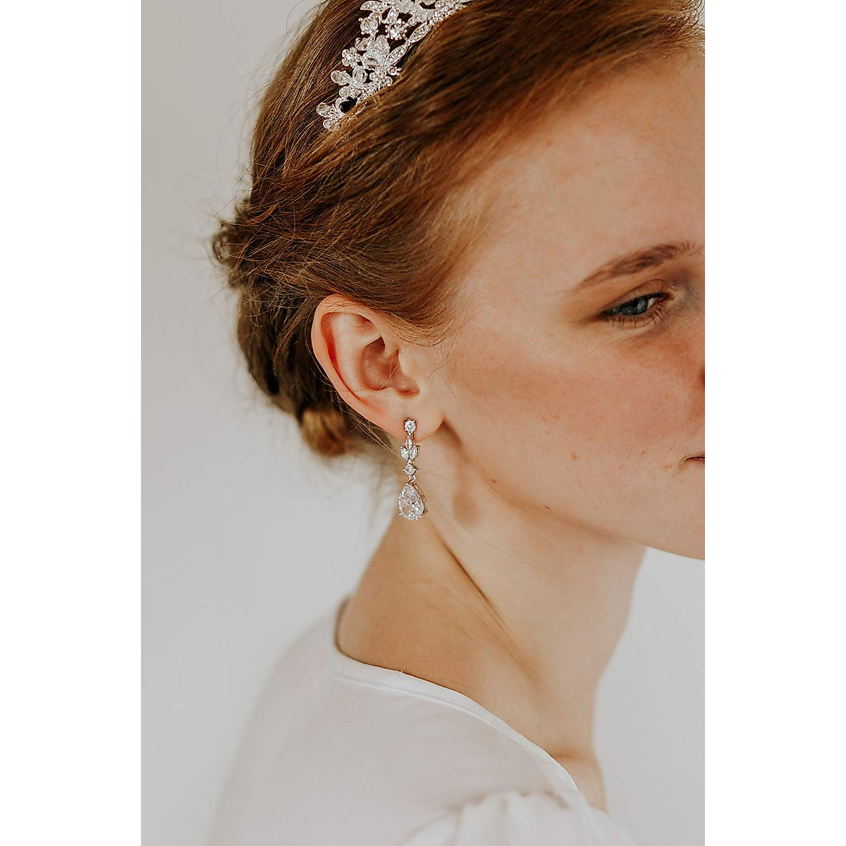 SWEETV Teardrop Wedding Earrings for Women,Bridesmaids,Brides -Rhinestones Earrings for Bridal,Prom,Formal-Silver