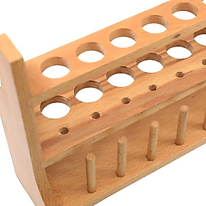 Wooden Test Tube Rack with 6 Draining Pins - Accommodates 13 Tubes, up to 25mm - 10.25" Wide, 8" Tall - Premium Polished Beech Wood Construction - Eisco Labs