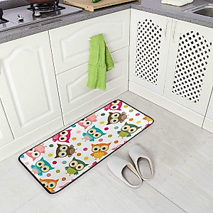 ZZAEO Kitchen Rugs Cute Seamless Colorful Owl Dot, 39 x 20 inch Kitchen Floor Mat Non Slip Standing Mat