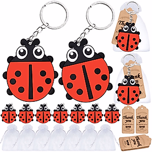 Elecrainbow 60 Pack Ladybug Party Favors Include 20 Keychains,20 Thank You Tags and 20 Goodie Bags for Ladybug Lover, My Little Ladybug Themed Party, Baby Shower, Birthday, Goodie Bag Fillers