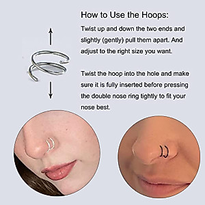 YCL&TXL Double Hoop Nose Ring for Women Surgical Steel Spiral Nose Ring Hoop for Women Nose Piercing Jewelry 8mm (Black,silver)