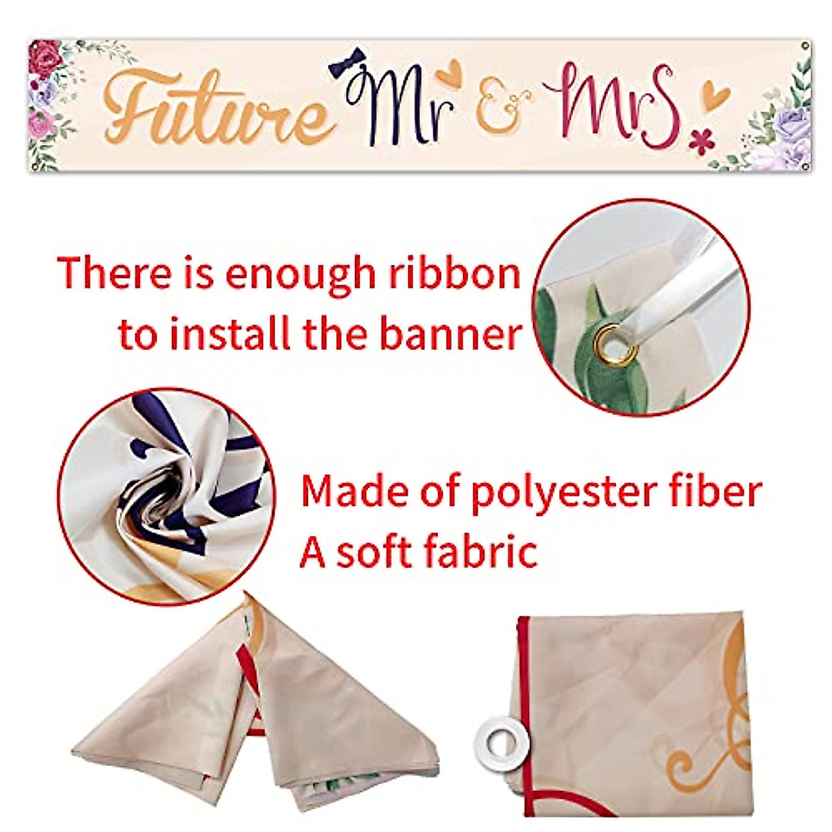 Future Mr & Mrs Large Banner Sign,Decorations Supplies For Engagement Bridal Shower Bride And Groom Party,Bachelorette Party Decor Lawn Sign Yard Sign 9.8x1.6ft