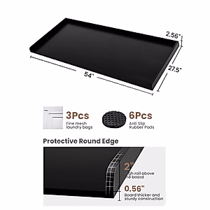 Toemics Washer Dryer Countertop, 27.5" x 54" Laundry Room Organization Shelf with Edge Rails for Washer and Dryer, Durable Melamine Finish, Non-Slip Pads, and 3 Laundry Bags, Black