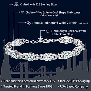 Gem Stone King Sky Blue Aquamarine 925 Sterling Silver Tennis Bracelet For Women (9.10 Cttw, March Gemstone Birthstone, Oval 6X4MM, 7 Inch With 1 Inch Extender)