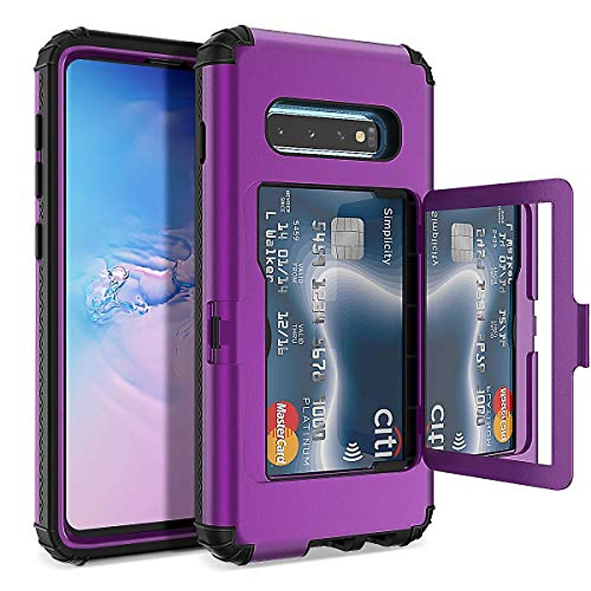 WeLoveCase Galaxy S10 Wallet Case with Hidden Mirror, Credit Card Holder, and Three-Layer Shockproof Protection - Purple