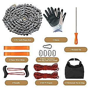 SENSILIN Rope Saw for Tree Limbs, 55 Inch Rope Chain Saw with 70 Sharp Teeth ＆ 46 Feet Ropes Kit, Rope Saw Tree Saw High Limb Rope Chainsaw, Pocket Chainsaw