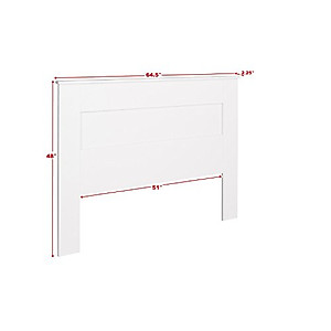 Prepac Stylish Flat Wood Panel Headboard for Queen Size Beds, Simplistic Wooden Queen Headboard 2.25" D x 64.5" W x 48" H, White, WHFQ-1301-1