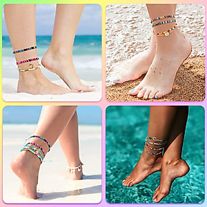 6 Pieces Ankle Bracelet Adjustable Boho Surfer Anklet Bracelet Thin Rope Unisex Handmade Beach Anklet Boho Colorful Ankle Bracelet Bohemia Anklet Chain Jewelry Festival Accessories (Ocean Style)