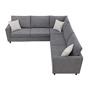 Lepfun 88 x 88 Modern Upholstered Living Room Sectional Sofa Furniture Set,L Shape Couch with 3 Pillows for Home Office, Grey