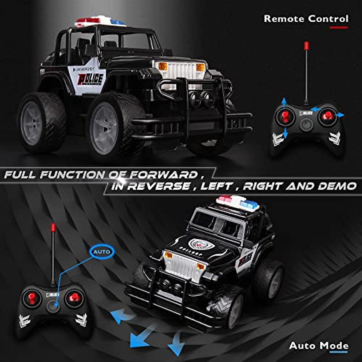 KULARIWORLD Remote Control Police Car Rechargeable RC Truck Toys for Kids Boys Girls 1:18 Auto Mode SUV Vehicle Racing Hobby with Headlight Christmas Birthday Gifts for Kid