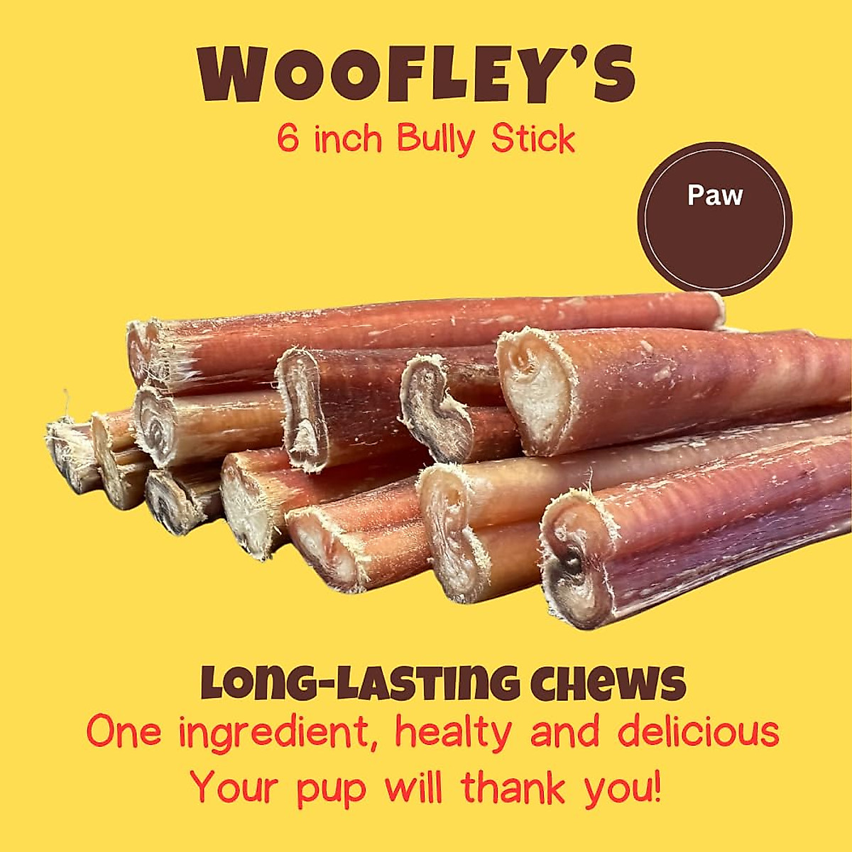 Woofley's 6" Regular Sized Buffalo Bully Sticks - (25 Count) - Bully Sticks for Dogs - Long Lasting Bully Stick Dog Chews