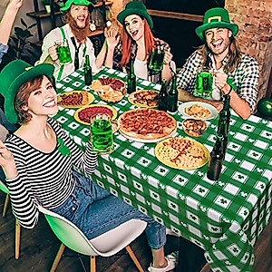 LUSHVIDA St.Patrick's Day Rectangle Table Cloth, 60 x 84 Inch - Shamrock Plaid Patterned Irish Clover Washable Microfiber Tablecloth Decorative Table Covers for Picnic Party, 100% Polyester, 150 GSM