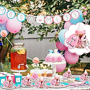 50 Pcs 3.5 x 1.6 Inch Baby Bottle for Baby Shower Mini Feeding Bottle Candy Box Plastic Milk Bottles with Ribbon for Baby Shower Favor Gift Decoration, Pink