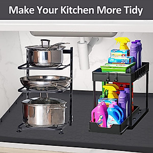 Under Sink Mats for Kitchen Waterproof, Under Sink Liner 34" x 22" for Kitchen fit 36" Cabinet, Sink Mats for Bottom of kitchen Sink for Drips Leaks, Under Kitchen Sink Mats and Protectors, Black