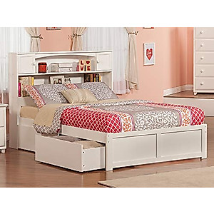 AFI Newport Full Platform Bed with Flat Panel Footboard and Turbo Charger with Urban Bed Drawers in White