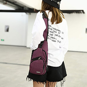 Men's Women's Sling Chest Shoulder Bag Outdoor Travel Crossbody Backpack with USB Charging Port Rose Red