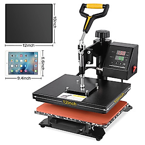 Seeutek Heat Press 12" X 10" Professional Heat Transfer Digital Sublimation Machine 360 Degree Swing Away for T Shirts with Bonus 2 Teflon Sheet