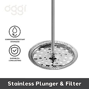 OGGI French Press Coffee Maker (12oz)- Borosilicate Glass, Coffee Press, Single Cup French Press, 3 cup Capacity, Olive