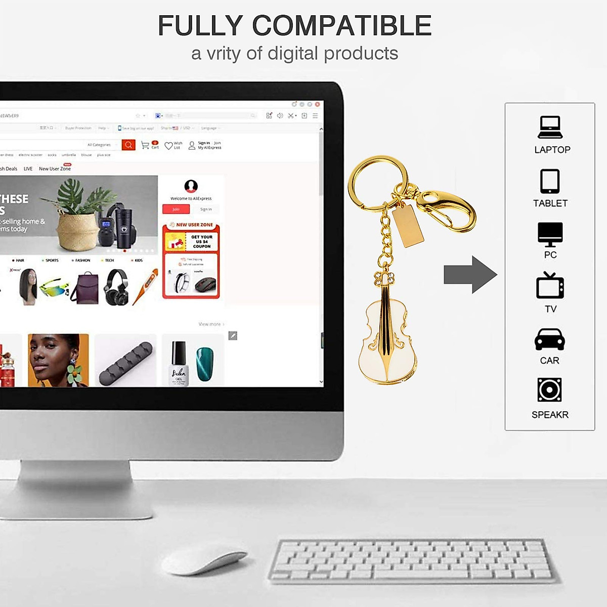 SOLUSTRE USB Drive 32GB Guitar USB Flash Drive Keychain Musical Instrument Key Ring Memory Stick Pendrive Jump Drive Gifts for Data Files Pictures Storage Car Decor