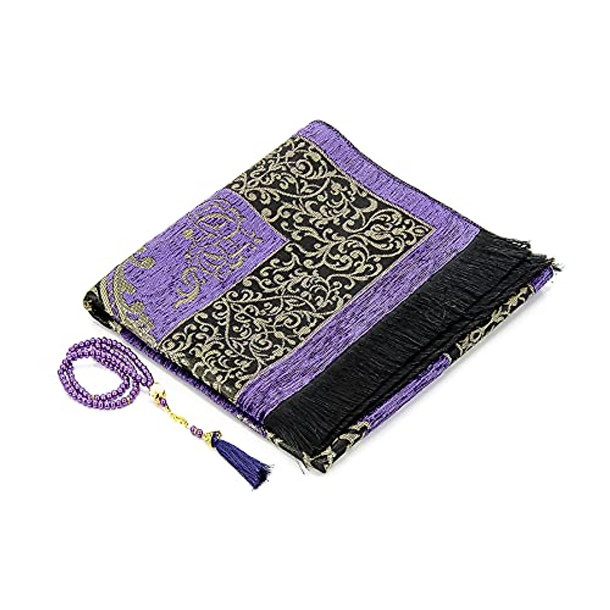 Muslim Prayer Rug with Prayer Beads | Janamaz | Sajadah | Soft Islamic Prayer Rug | Islamic Gifts | Prayer Carpet Mat, Chenille Fabric, Lilac