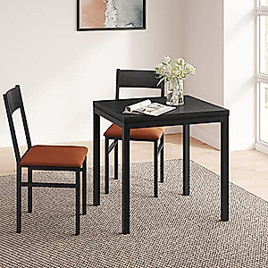 HOMOOI 3 Piece Dining Room Table Set for 2, Small Rectangular Kitchen Table with 2 Cushioned Chairs, Espresso and Brown