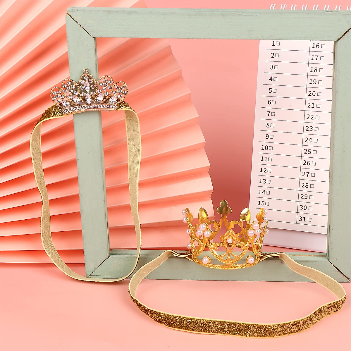 Gold Baby Crown Baby Tiara Baby Crown Headband Crystal Crown Hair Belt for Little Girl Infant Princess Tiaras Birthday Elastic Hair Band for Photography Headband Props