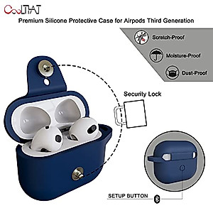 COOLTHAT  5 in One New Button Design Secured Lock Airpods 3 Case, 360° Protective Case (Upgrade in Jan. 2022) for Airpod 3rd Generation Charging Case, Supports Wireless Charging (Navy Blue)
