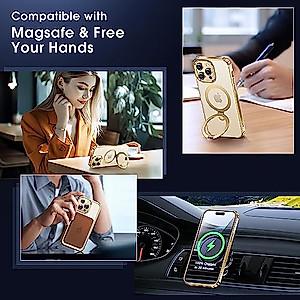 Alphex for iPhone 14 Pro Max Case with Magnetic Invisible Stand, Compatible with MagSafe, Official Color Match for iPhone, Military Grade Shockproof Phone Cover for Women Men, Gold