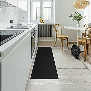 Machine Washable Solid Non-Slip Rubberback 2x5 Modern Runner Rug for Hallway, Kitchen, Living Room, Bedroom, Entryway, 20" x 59", Black