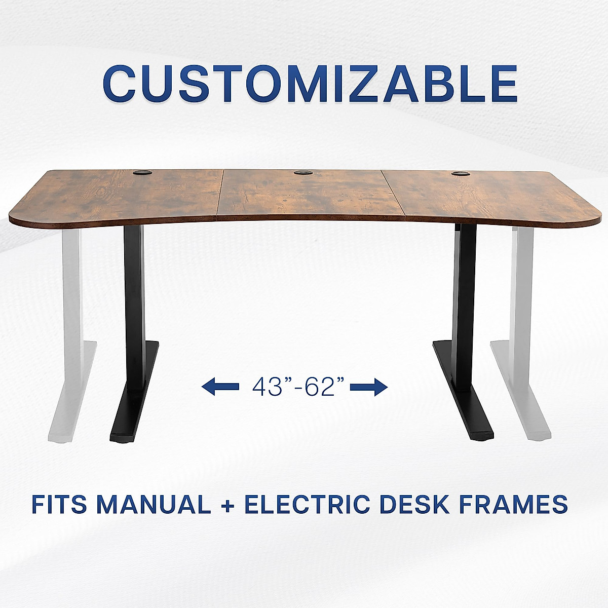 VIVO 63 x 32 inch Universal Table Top for Standard and Sit to Stand Height Adjustable Home and Office Desk Frames, 3 Section Desktop, Vintage Brown, DESK-TOP1N