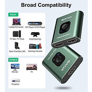 HDMI Switch 4k@60hz Splitter, GANA Aluminum Bidirectional HDMI Switcher 2 in 1 Out, Manual HDMI Hub Supports HD Compatible with Xbox PS5/4/3 Blu-Ray Player Fire Stick Roku