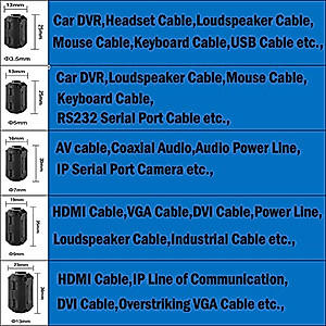 Tamicy 60 Pieces Clip-on Ferrite Ring Core RFI EMI Noise Suppressor Cable Clip for 3mm/ 5mm/ 7mm/ 9mm/ 13mm Diameter/Video Cable Power Cord (Black)