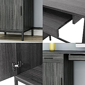 ENGERIO Home Office Desk with Storage Drawers, Computer Desk with Drawer Keyboard Tray, 43" Writing Study Desk Gaming Table, Retro Industrial Office Table Workstation (Dark Gray)