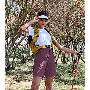 Pudolla Women's Quick Dry Stretch Hiking Shorts Lightweight UPF50+Shorts for Women with Zipper Pockets (Mauve Wine Medium)