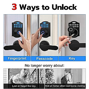 eLinkSmart Keyless Entry Door Lock Deadbolt with Handle Set, Fingerprint Door Lock with Door Knob Lever, Biometric Electronic Automatic Smart Digital Keypad Code Combination Door Lock for Front Door
