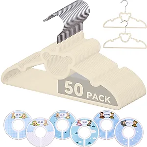 Kids Velvet Hangers 50 Pack, 12.8 Inch Non-Slip Baby Clothes Hangers for Closet, Ultra Slim and Stackable Space Saving Children Felt Hangers, Strong & Durable Kid & Toddler – Beige