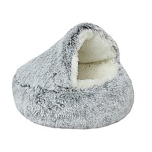 Calming Dog Bed Fluffy Plush Pet Bed Donut Cuddler Nest Warm Soft Plush Dog Cat Cushion with Cozy Sponge Non-Slip Bottom Washable Anti Anxiety Small Medium Dog Bed (Color : Gray, Size : 50