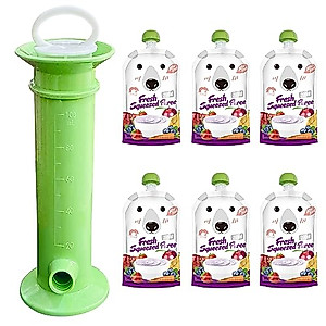 Baby Food Pouch Maker with 6pcs 200ML Reusable Pure Color Pouches Toddler Fruit Squeeze Puree Filler for Kids (Green)