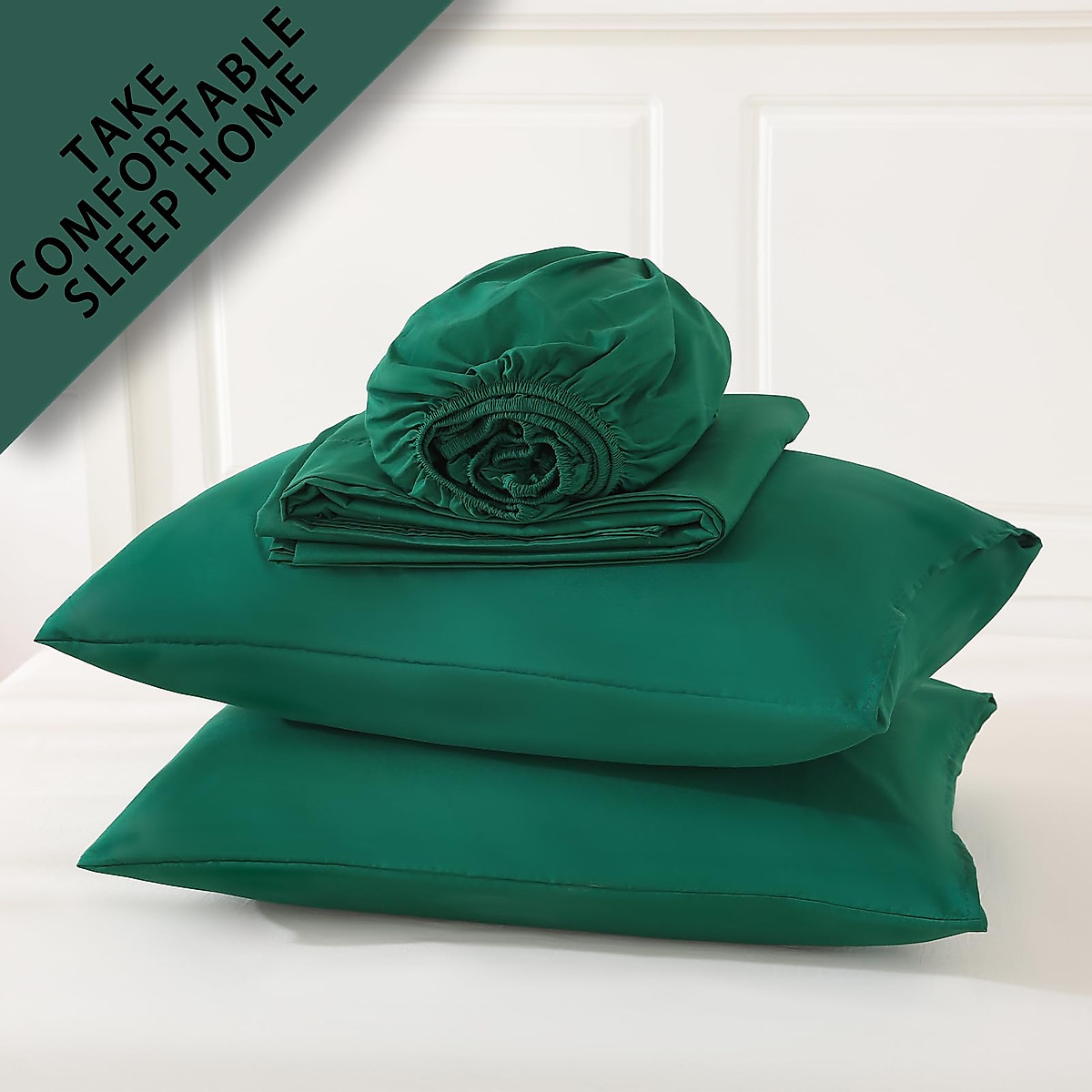 Overket Queen Sheet Set Ultra Soft Queen Bed Sheets 1800 Series Luxury Cooling Sheets-100% Microfiber-Breathable-Wrinkle Free - Queen Size Green-4PC