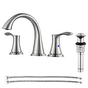 PARLOS Widespread 2 Handles Bathroom Faucet with Metal Pop Up Sink Drain and cUPC Faucet Supply Lines, Brushed Nickel, Demeter 13647