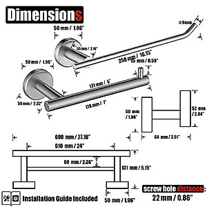 JQK Bathroom Hardware Set, 5-Piece Bath Towel Bar Accessory Set Brushed Steel Towel Rack Holder Wall Mount, BAS105-BN