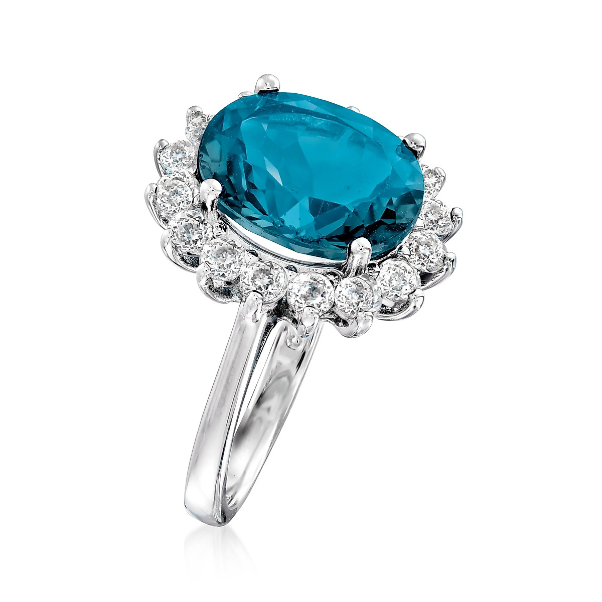 Ross-Simons 5.40 Carat London Blue Topaz and 1.10 ct. t.w. White Topaz Ring in Sterling Silver. Size 6