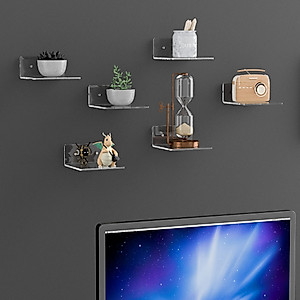 Sezanrpt 6 Inches Acrylic Small Wall Shelves, Clear Floating Shelf for Wall Mounting, Acrylic Display Ledges for Funko Pop Figures, Home Décor, Living Room, Gaming Room, Plants, 2 Pack